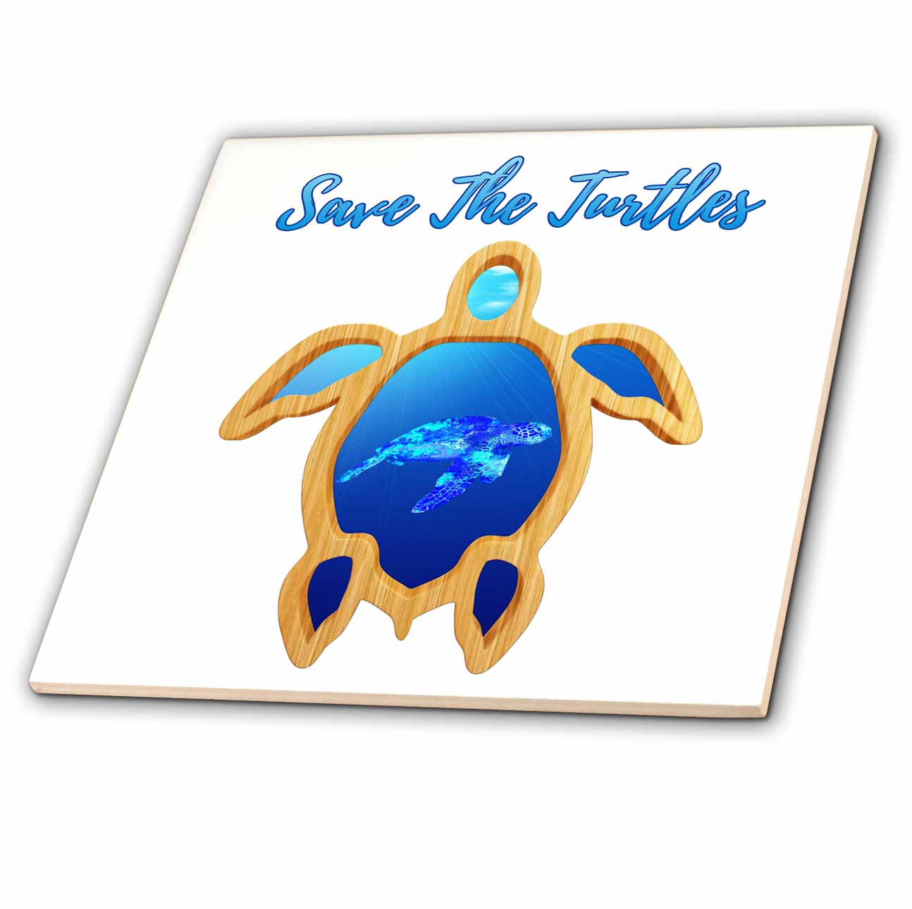 Save the turtles, sea turtle art for endangered sea turtles., Tile — 3dRose